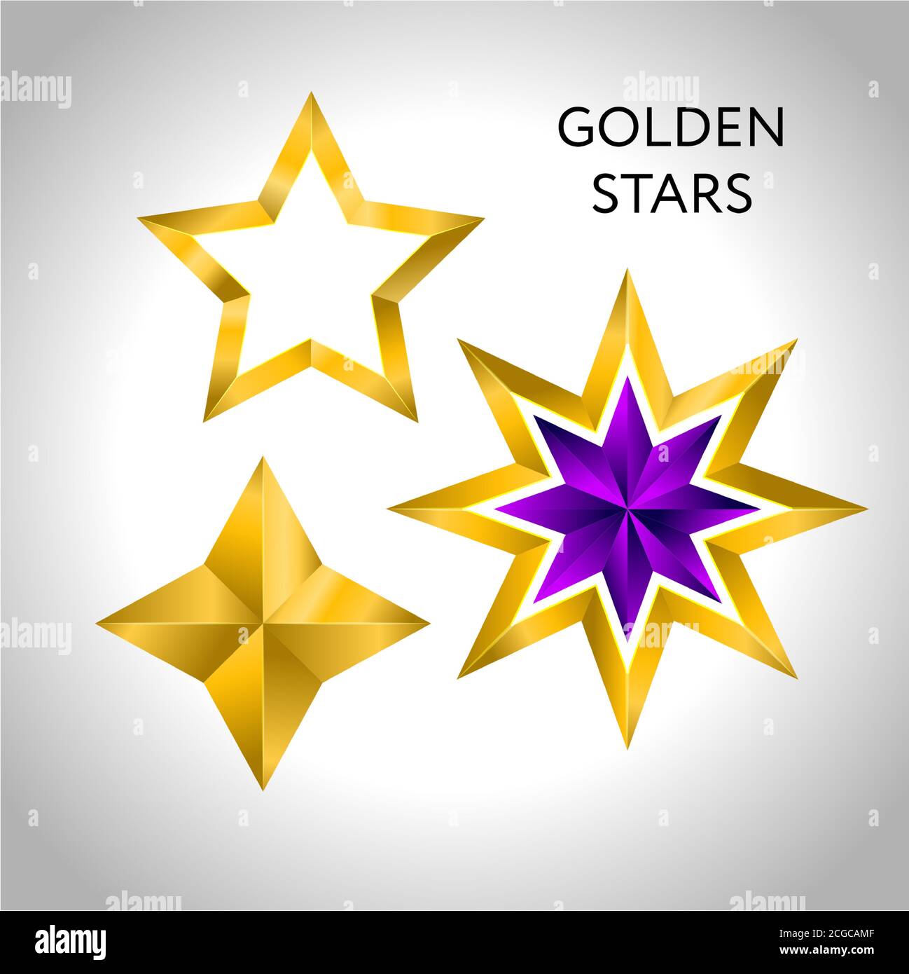 Set Different types and forms of gold color stars. Illustration ...