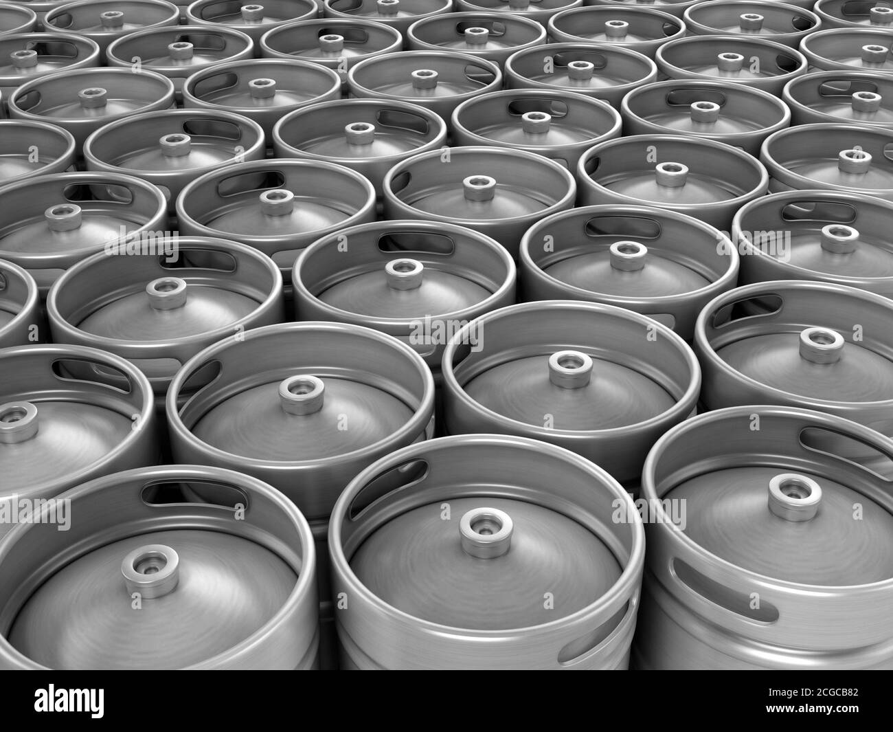 Beer kegs in rows 3d background Stock Photo - Alamy