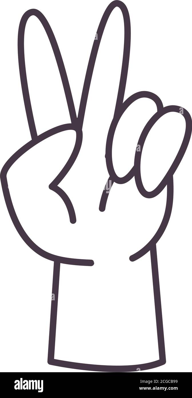 two hand sign language line style icon design of People help finger ...