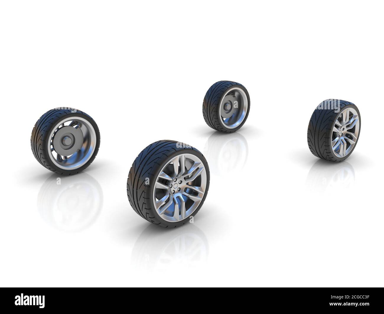 four car wheels 3d rendering Stock Photo - Alamy