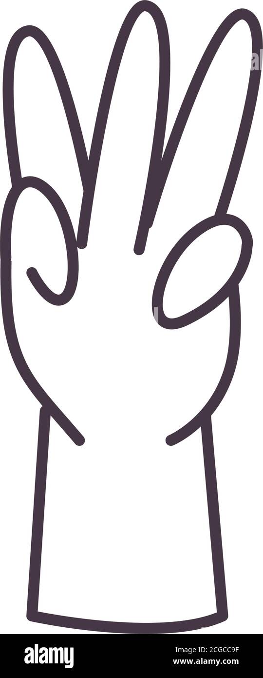 three hand sign language line style icon design of People help finger ...