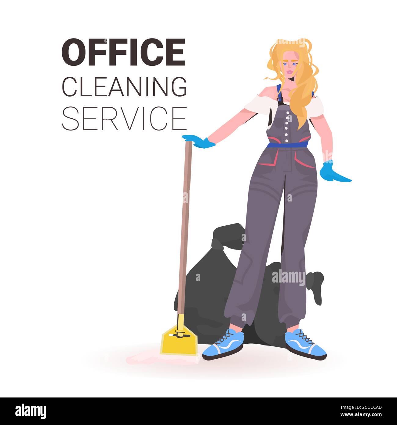 female professional office cleaner woman janitor with cleaning ...