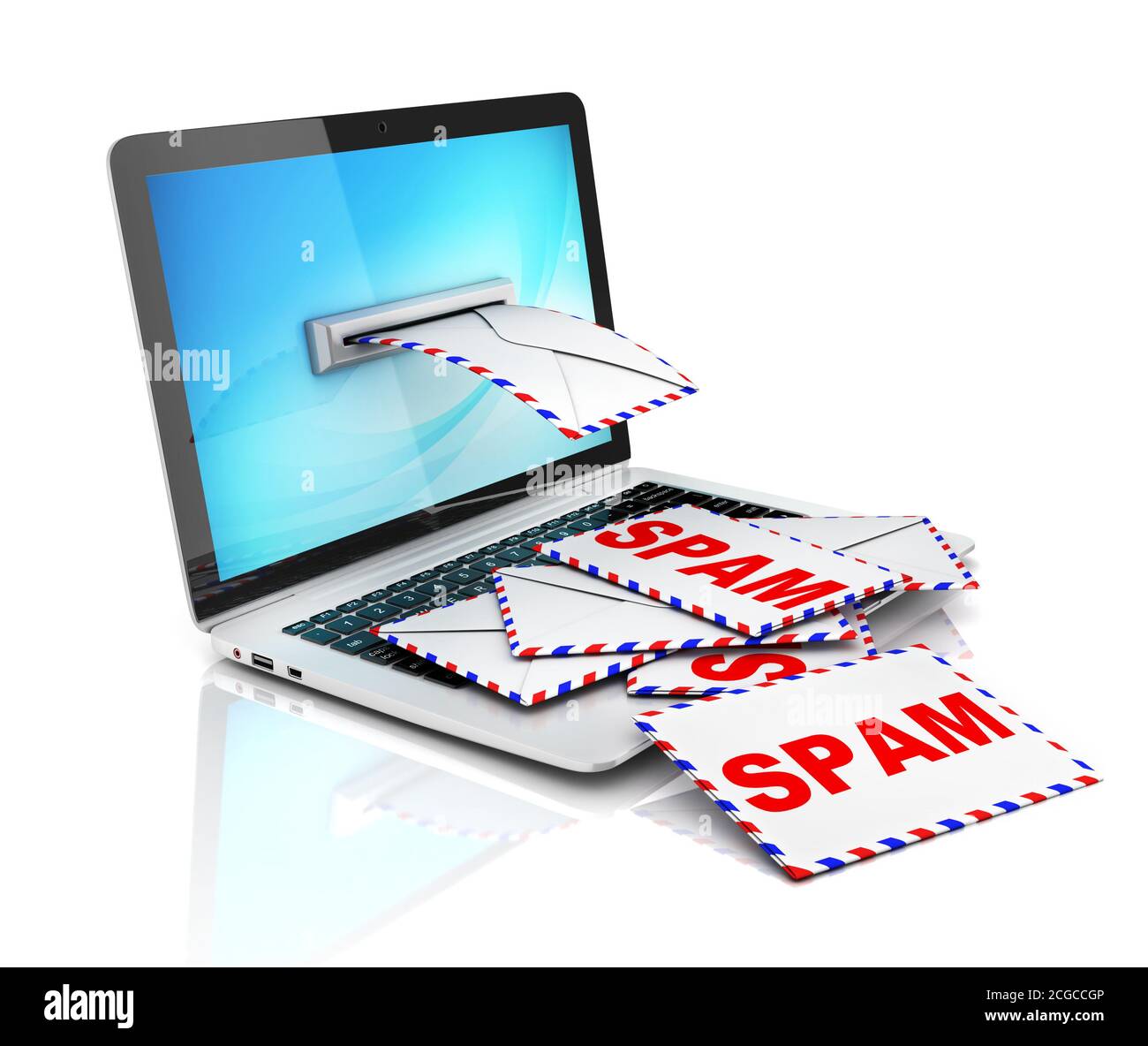 spam e-mail 3d concept - envelopes and laptop Stock Photo - Alamy