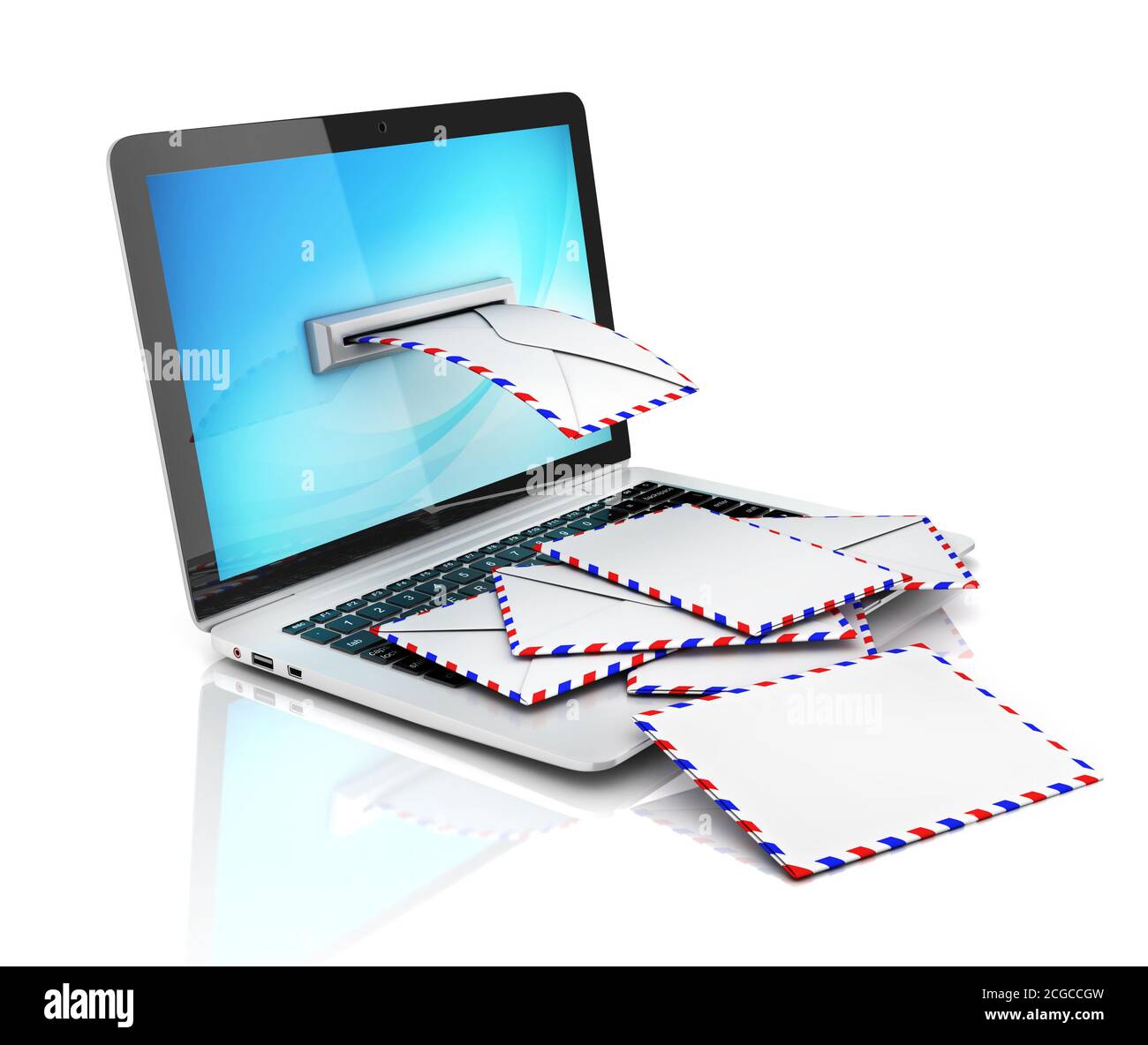 e-mail 3d concept - envelope and laptop Stock Photo - Alamy
