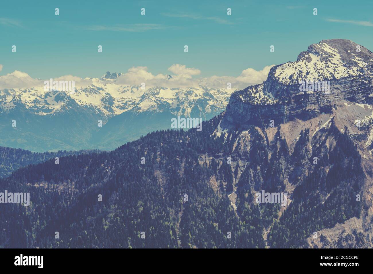 French landscape - Chartreuse. Panoramic view over the peaks of ...