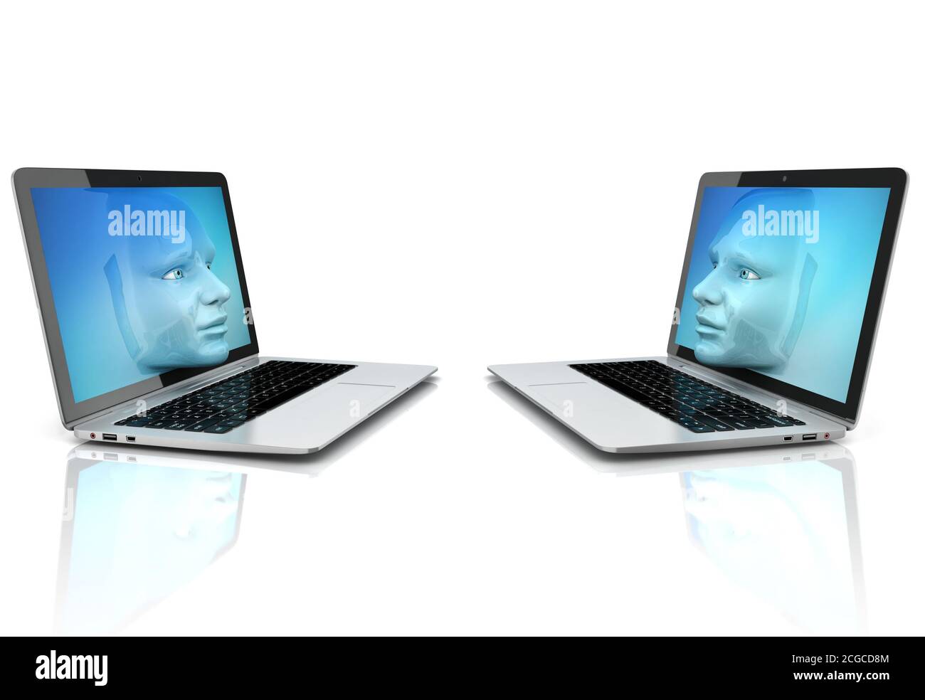 human faces exiting the computer screens Stock Photo - Alamy