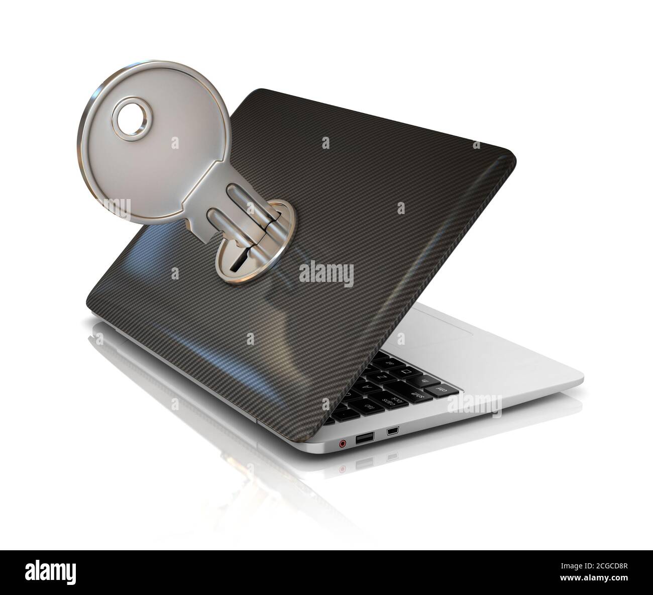 computer security 3d concept - laptop and key Stock Photo - Alamy