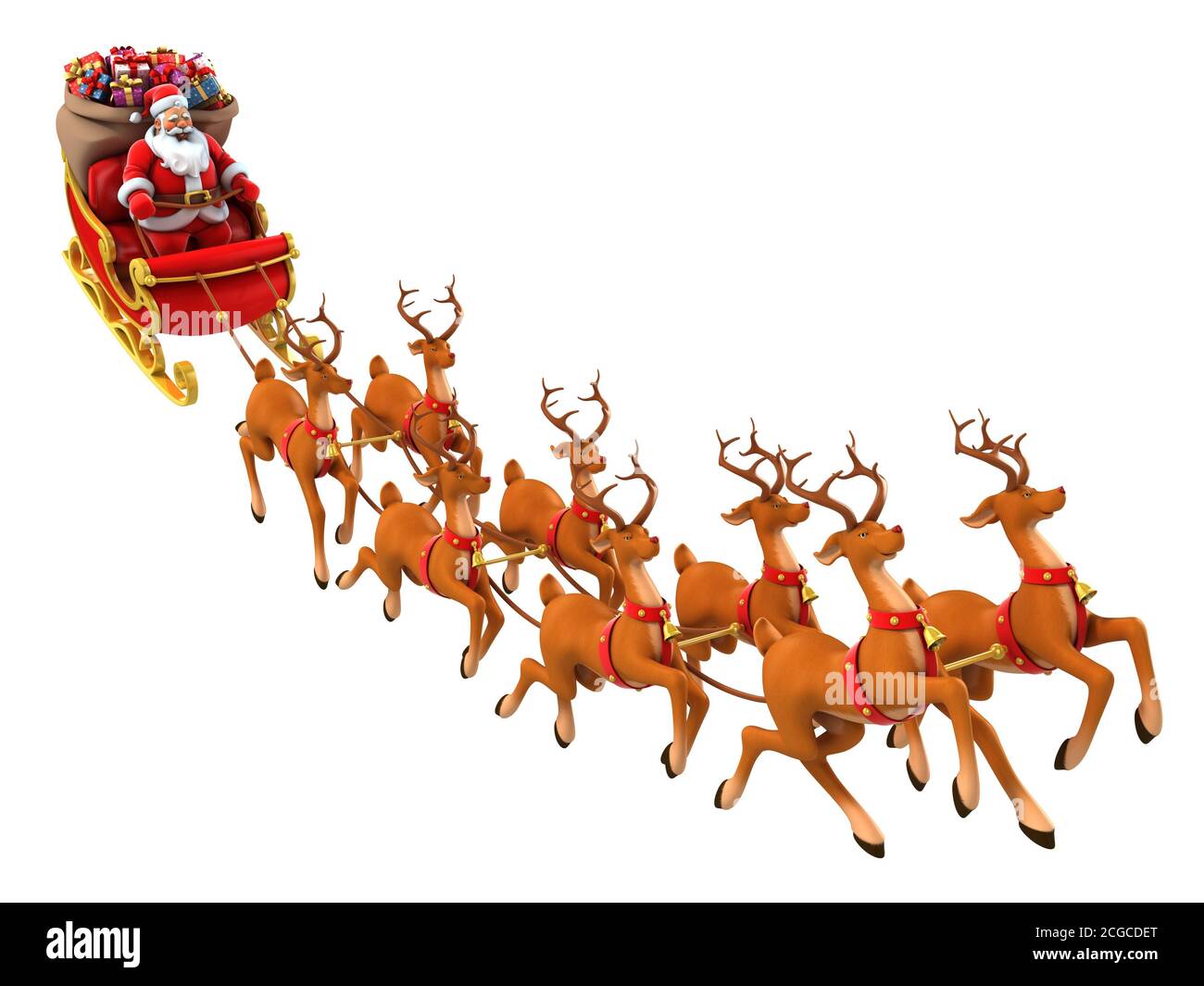 Santa Claus rides reindeer sleigh on Christmas Stock Photo - Alamy