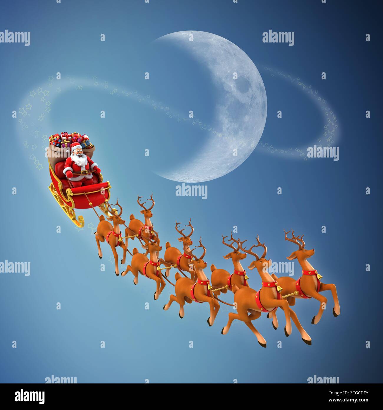 3d render sleigh reindeer hi-res stock photography and images - Alamy