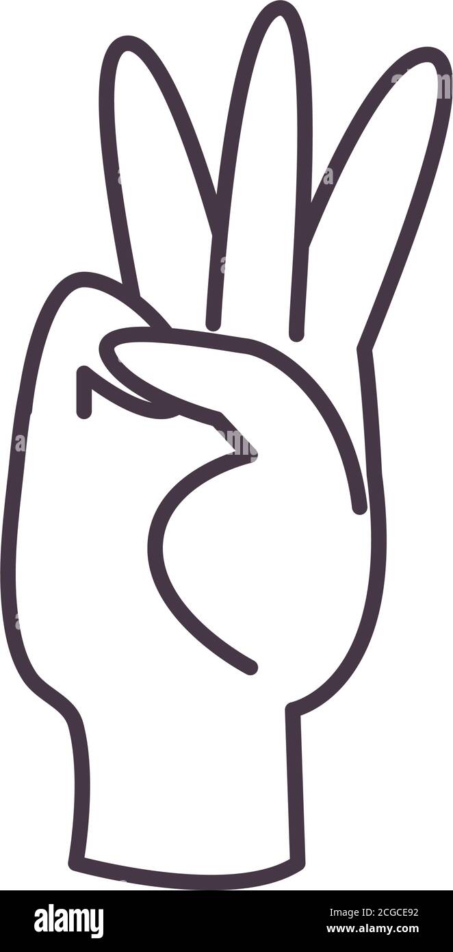 six hand sign language line style icon design of People help finger ...