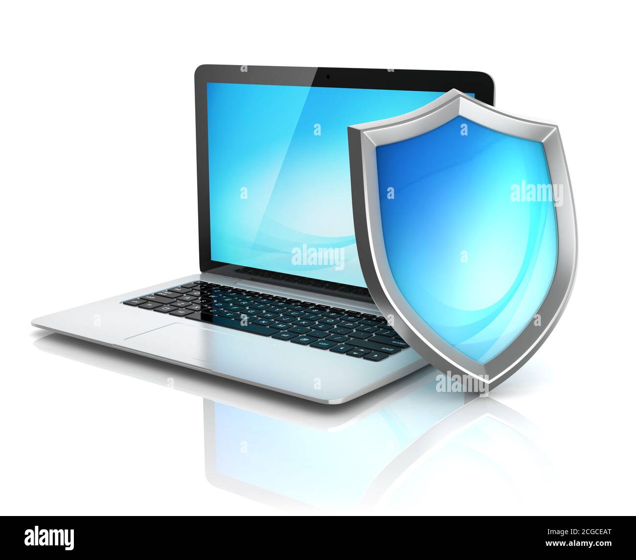 laptop with shield - internet security, antivirus or firewall 3d ...
