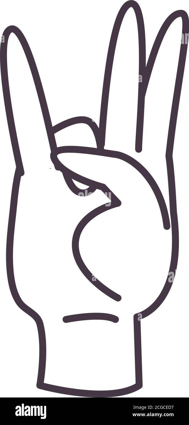 seven hand sign language line style icon design of People help finger ...