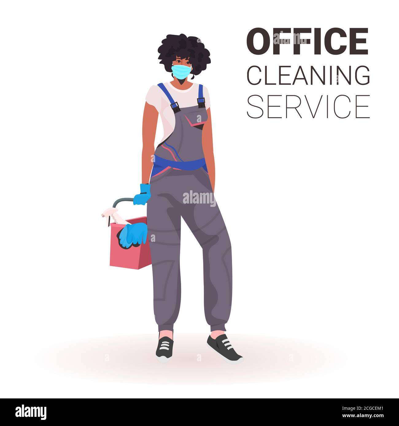 female professional office cleaner woman janitor in medical mask with ...