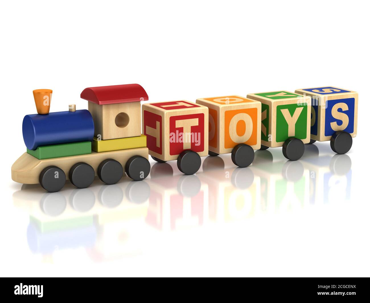 Wooden train toy with colorful letter blocks Stock Photo - Alamy
