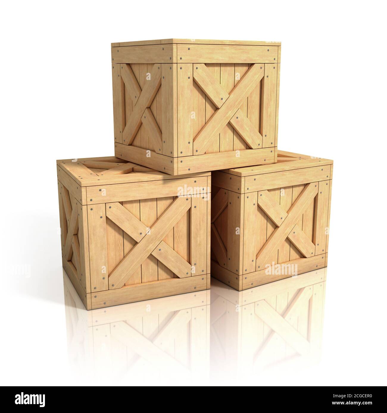 Stack of wooden crates, cargo boxes isolated on white background 3d ...