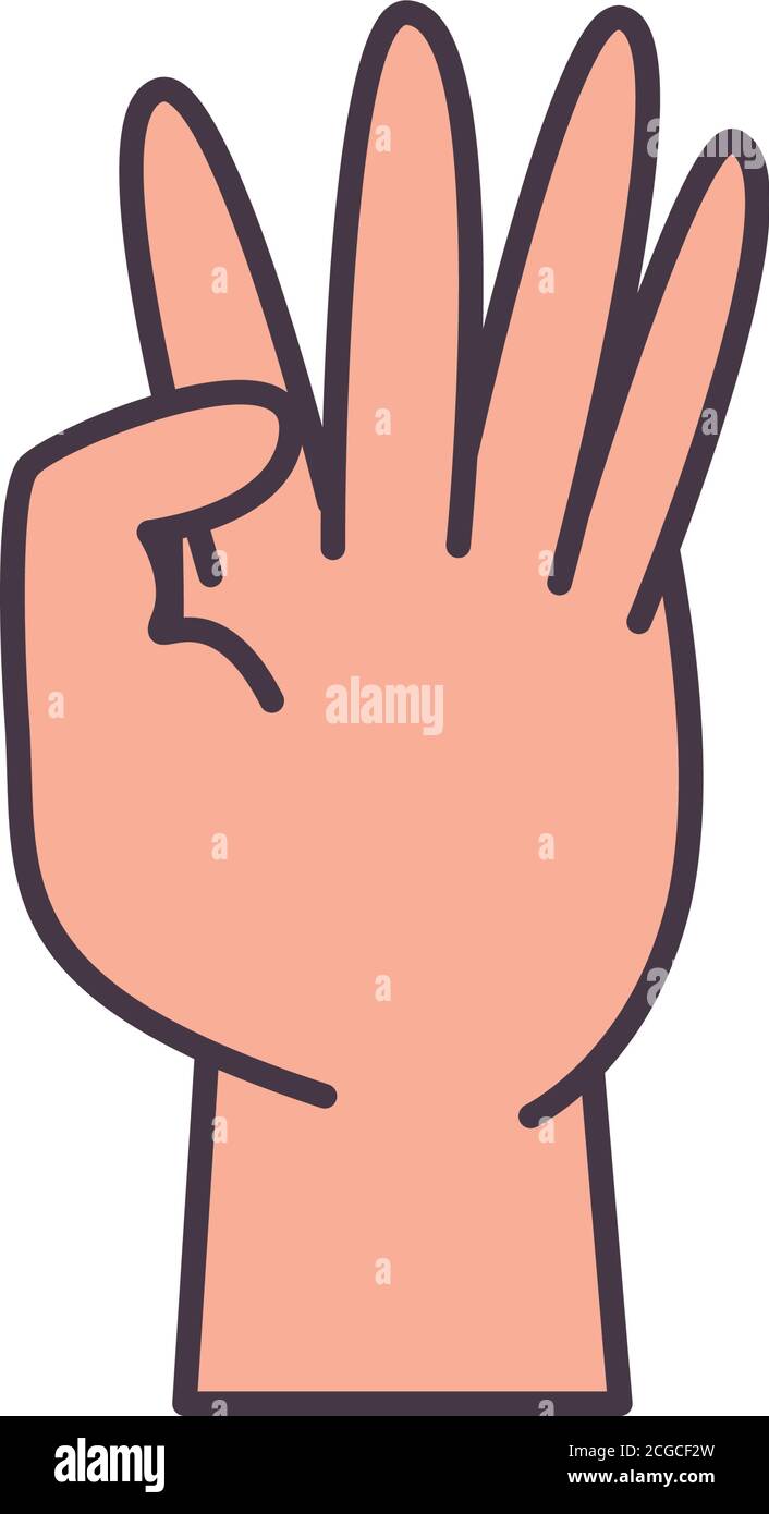 four hand sign language line and fill style icon design of People help ...