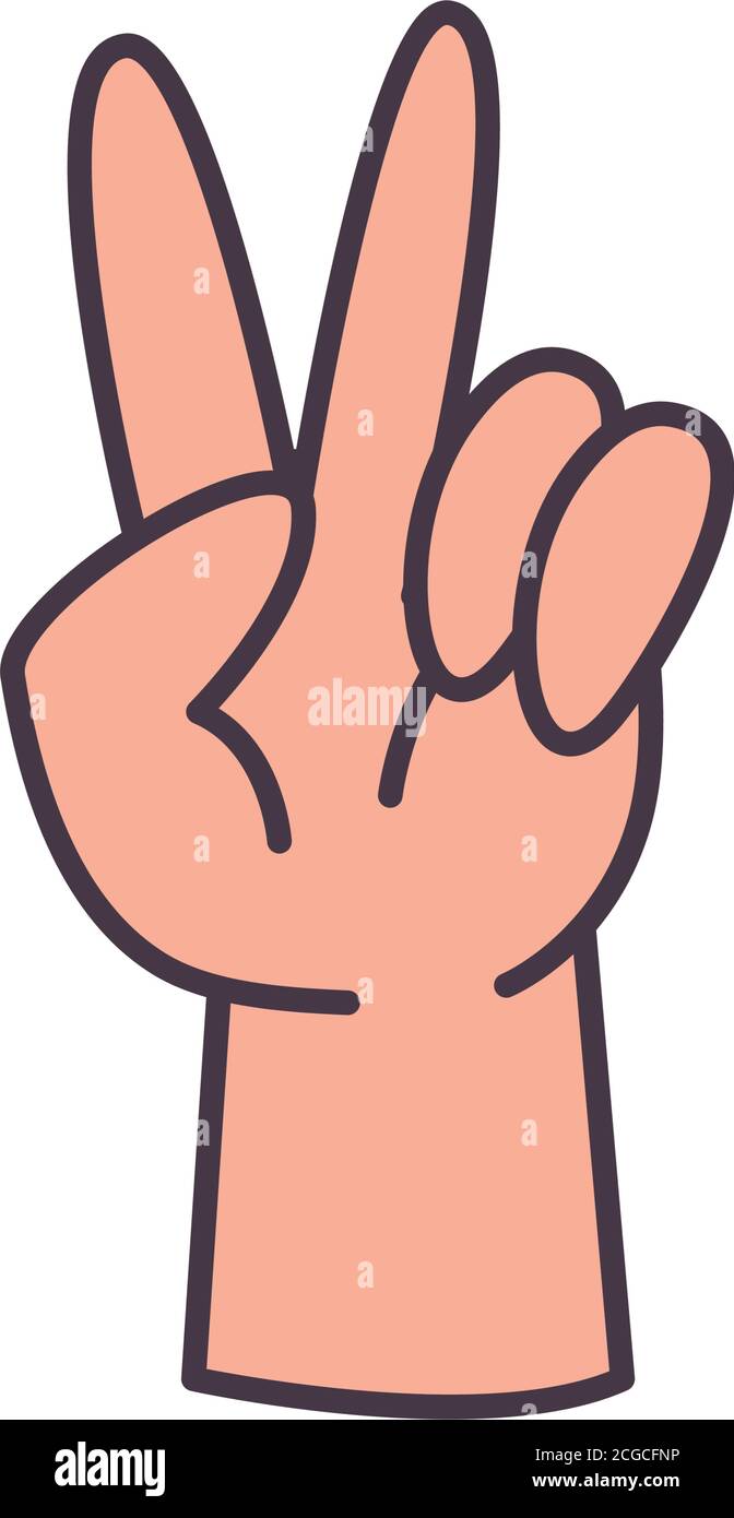 two hand sign language line and fill style icon design of People help ...
