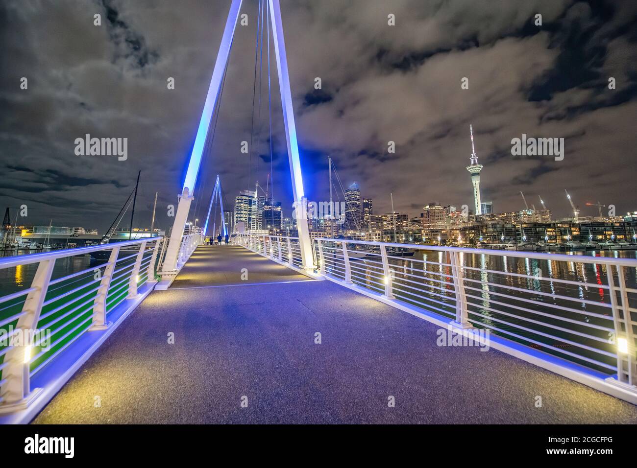 Viaduct Basin Bridge at night in Auckland, New Zealand Stock Photo - Alamy