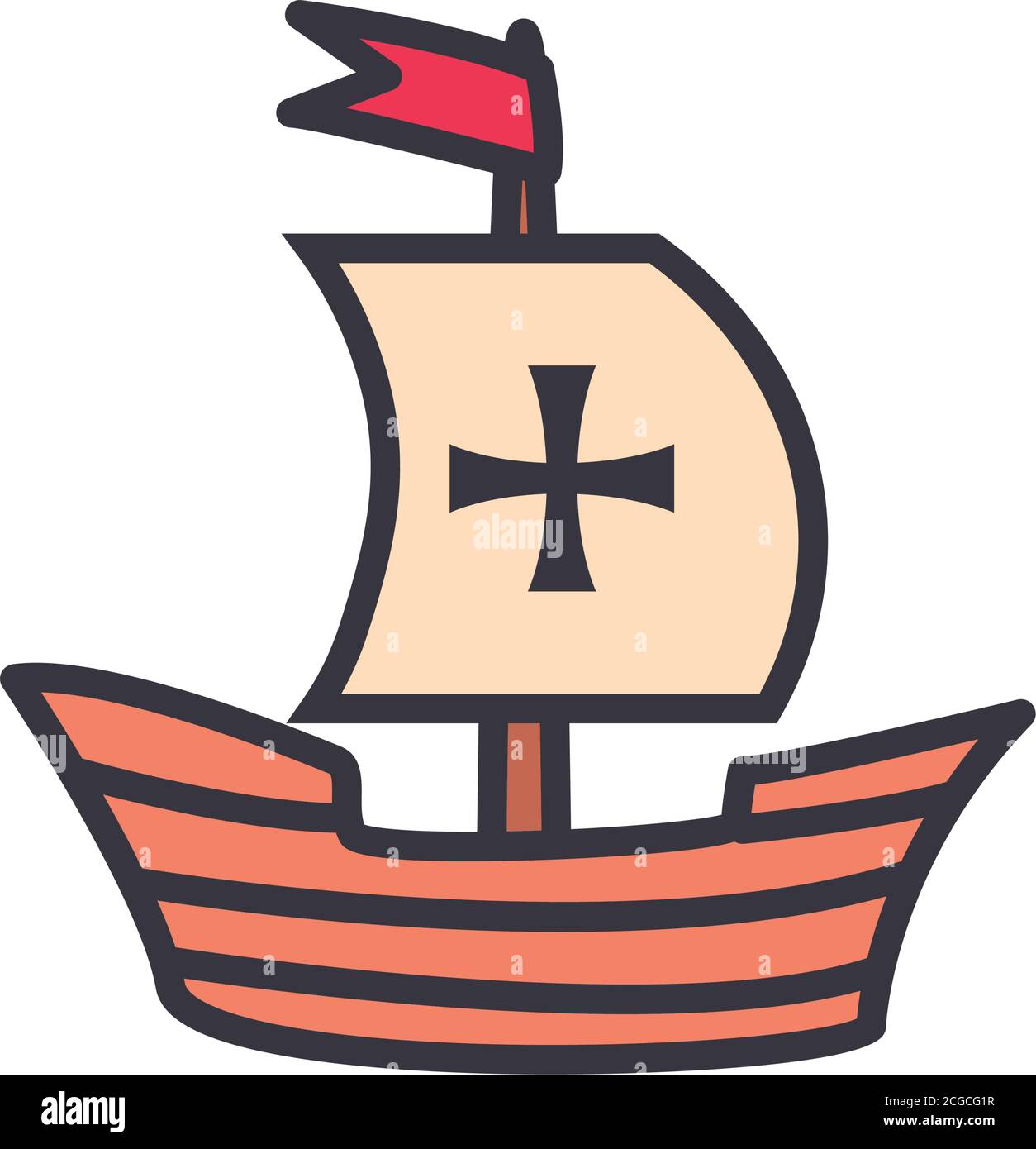 Columbus ship line and fill style icon design of america and discovery ...