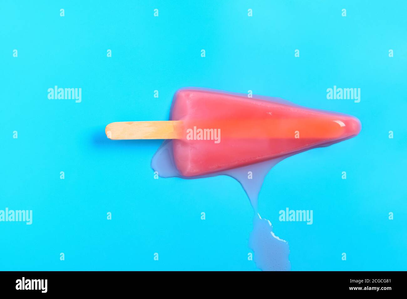 top view watermelon slice shape and flavor popsicle in a melting ...