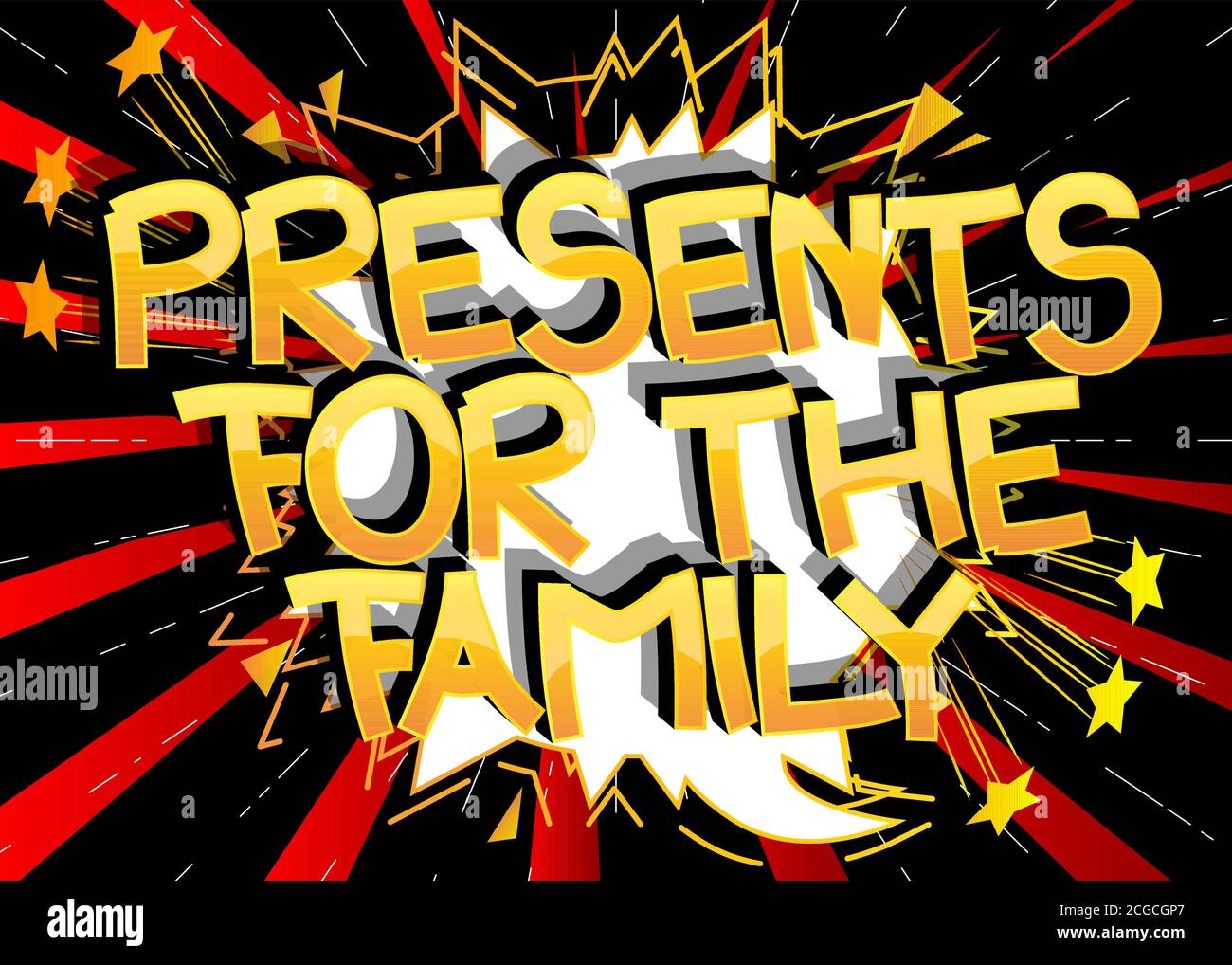 Presents For The Family Comic book style cartoon words on abstract ...