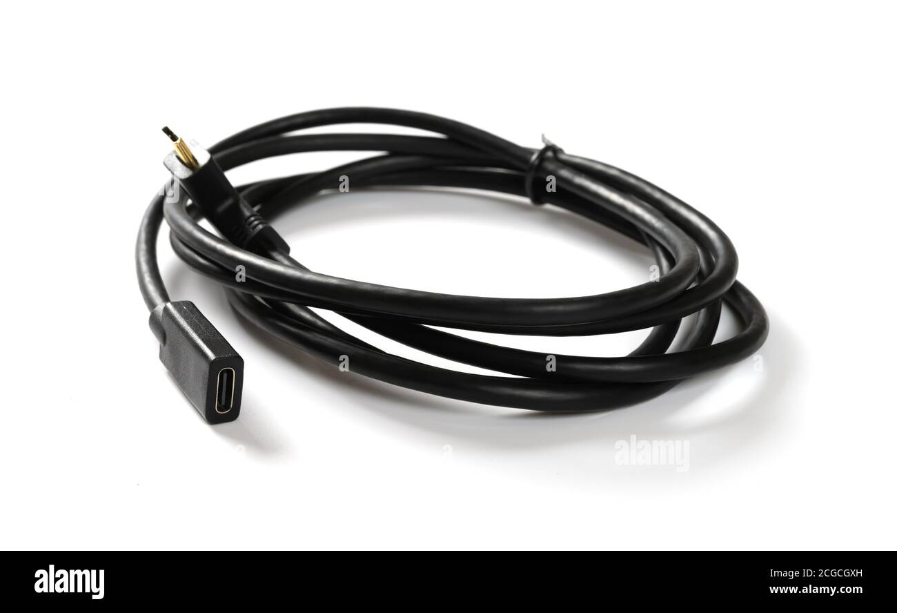 type C cable with male plug and female socket on a white background ...