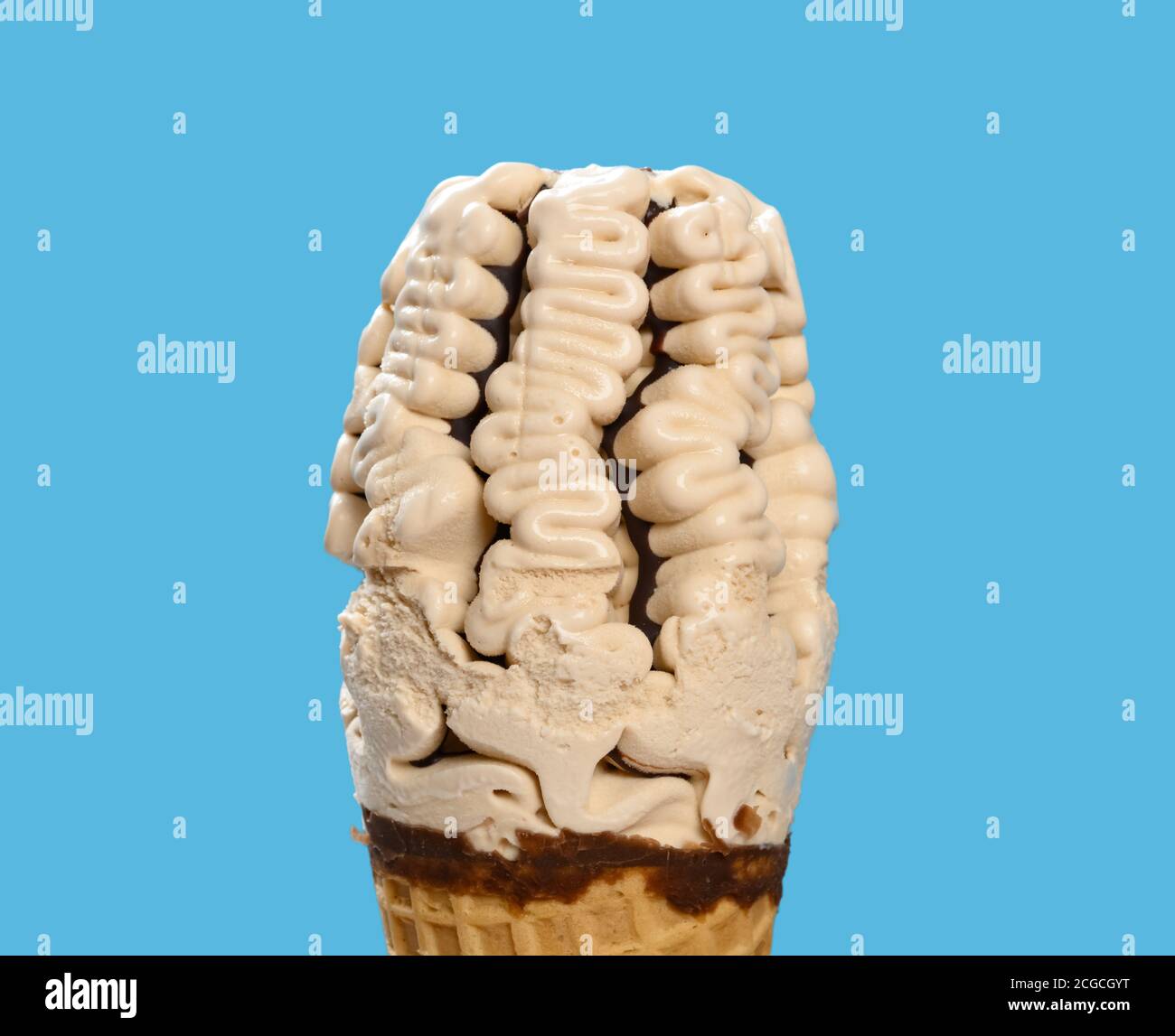 fresh milk tea flavor ice cream cone on a blue background square ...