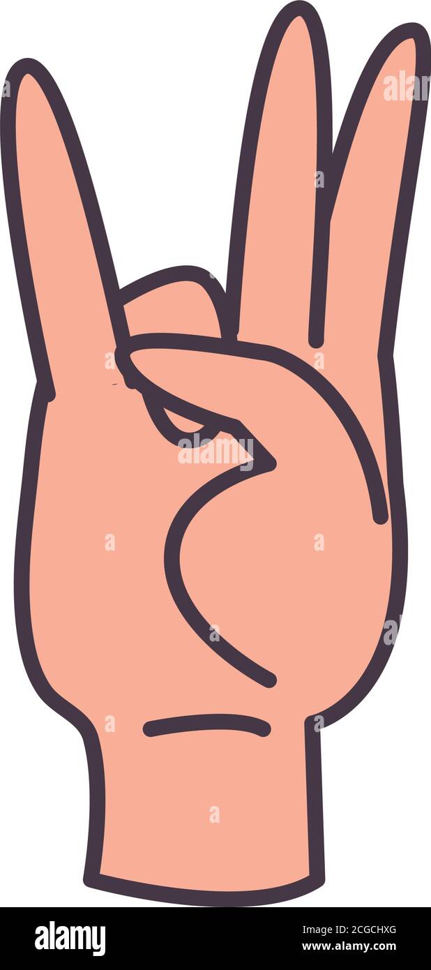 seven hand sign language line and fill style icon design of People help ...