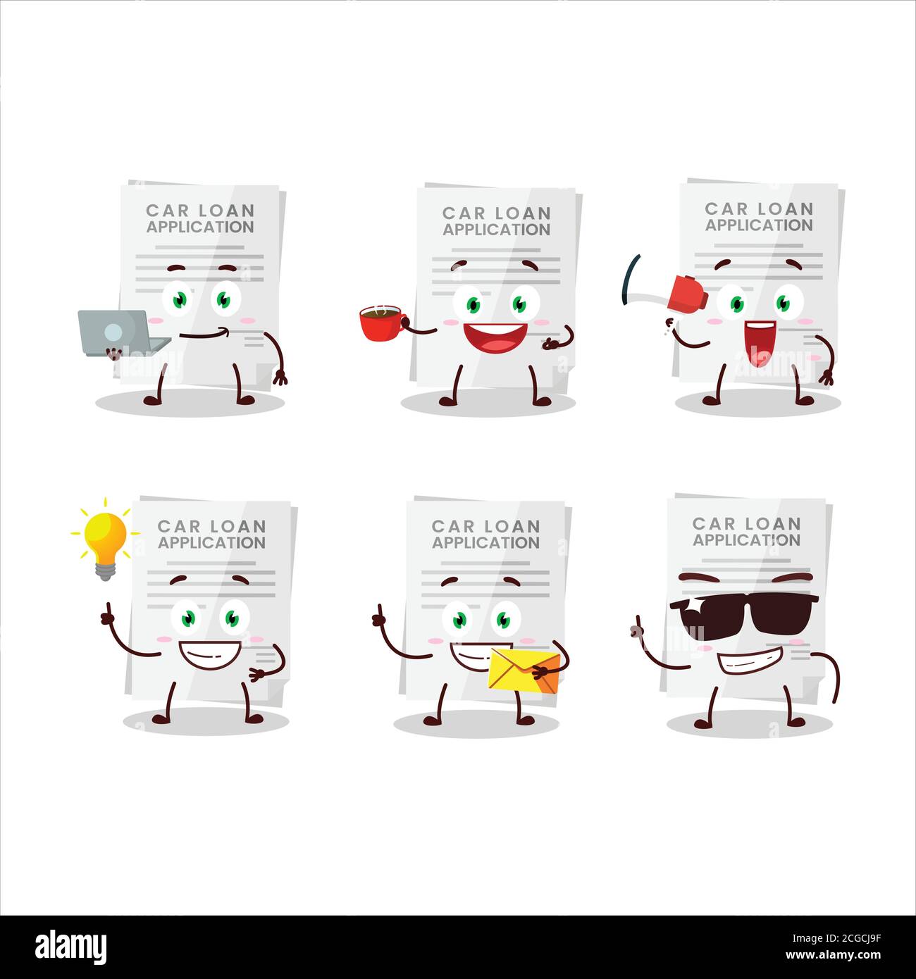 Car loan application cartoon character with various types of business ...