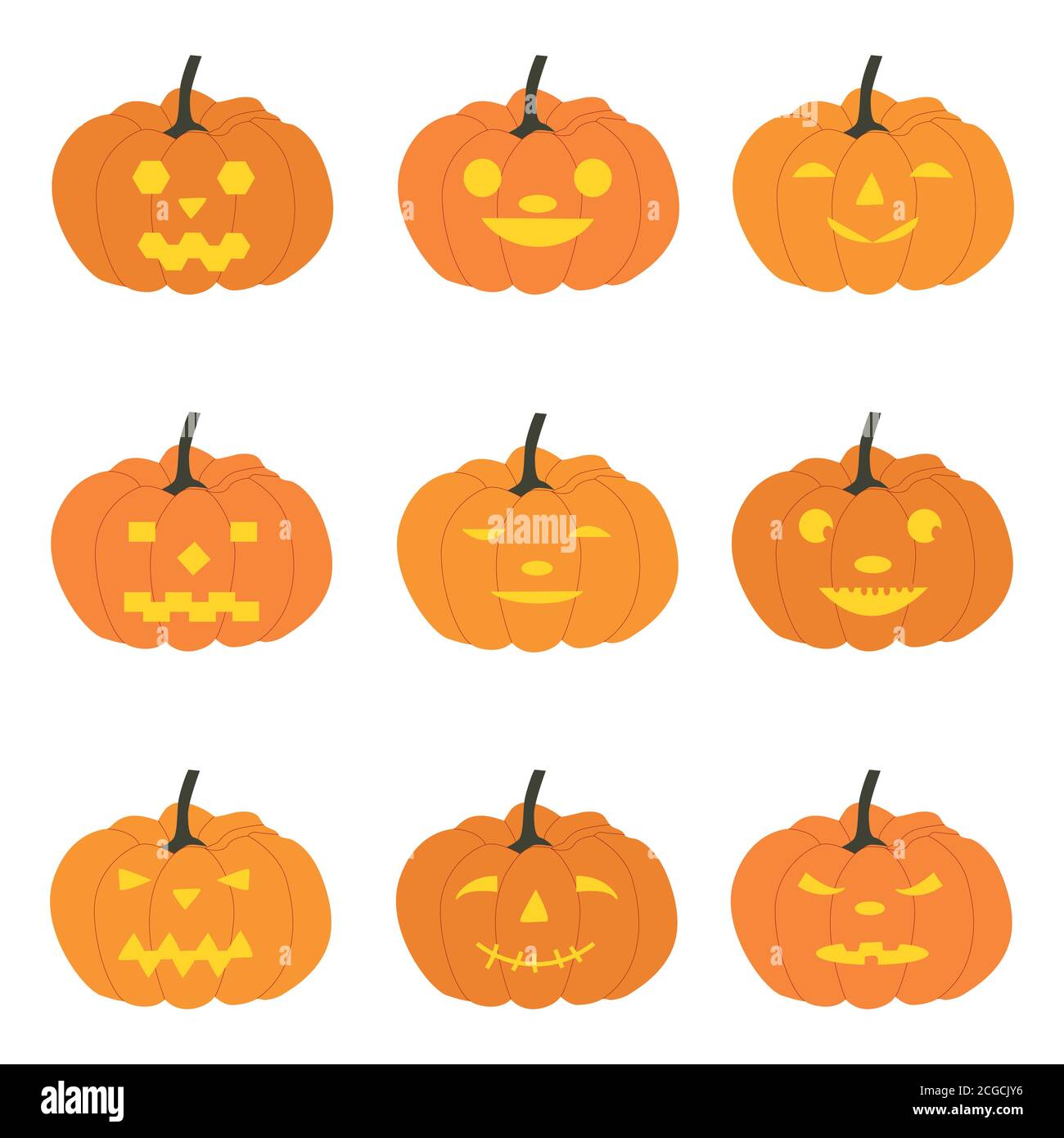 Set of halloween pumpkins, funny faces. Autumn holidays. Vector ...