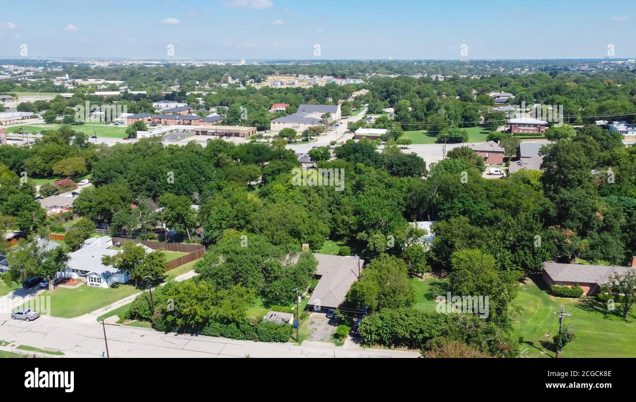 Top view green residential area outside historic downtown Carrollton ...