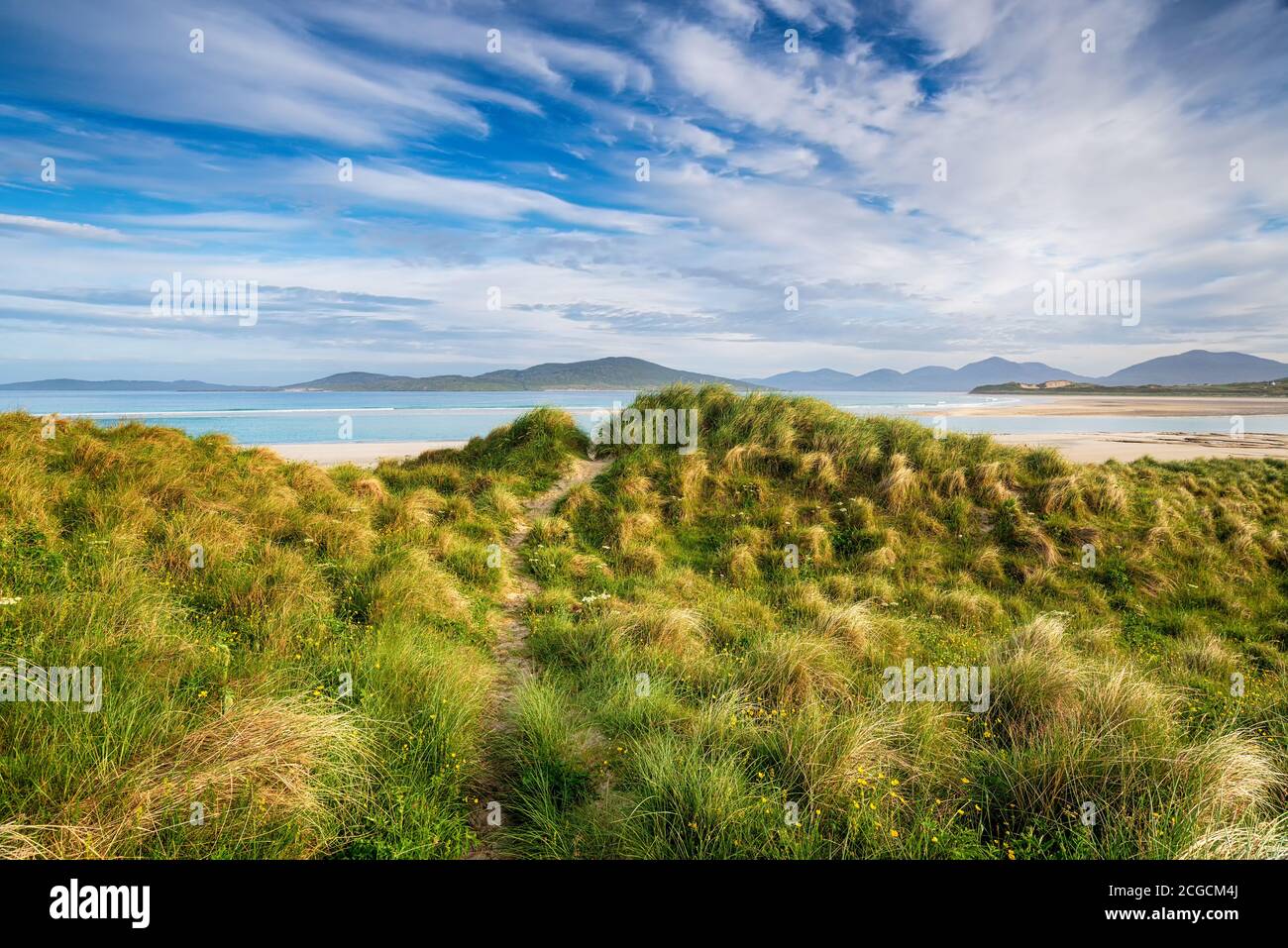 The sand dunes and machair at Seilebost on the Isle of Harris in the ...
