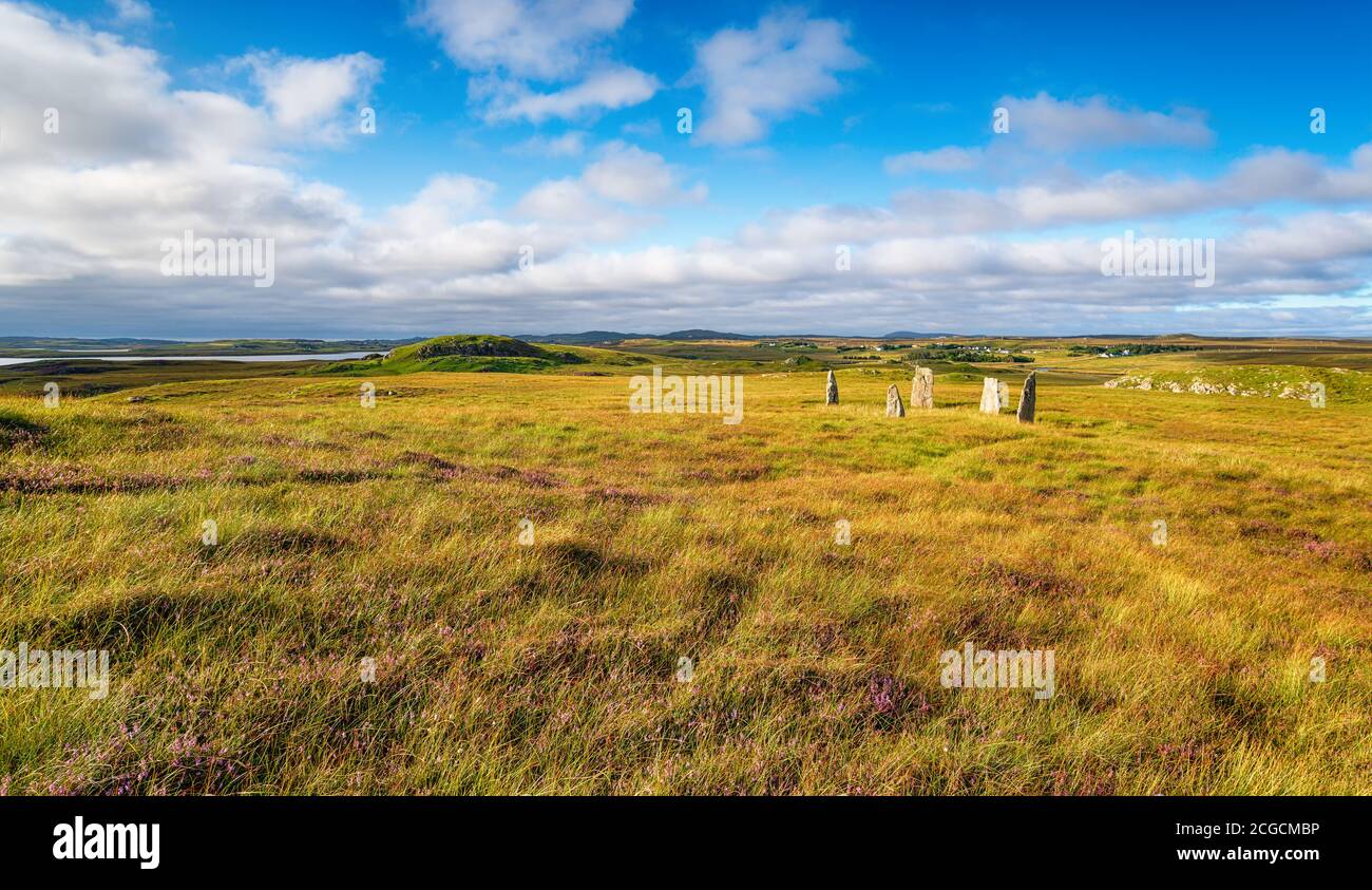 Summer evening at the Ceann Hulavig stone circle on the Isle of Lewis ...