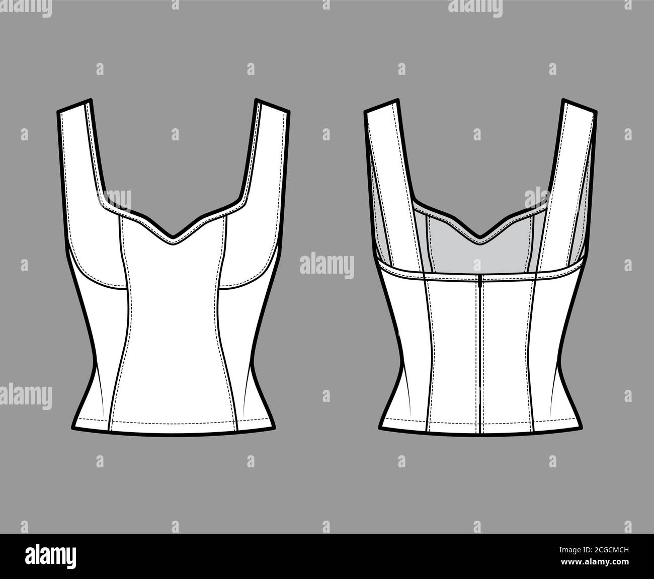 Paneled corset-style top technical fashion illustration with Jewel ...