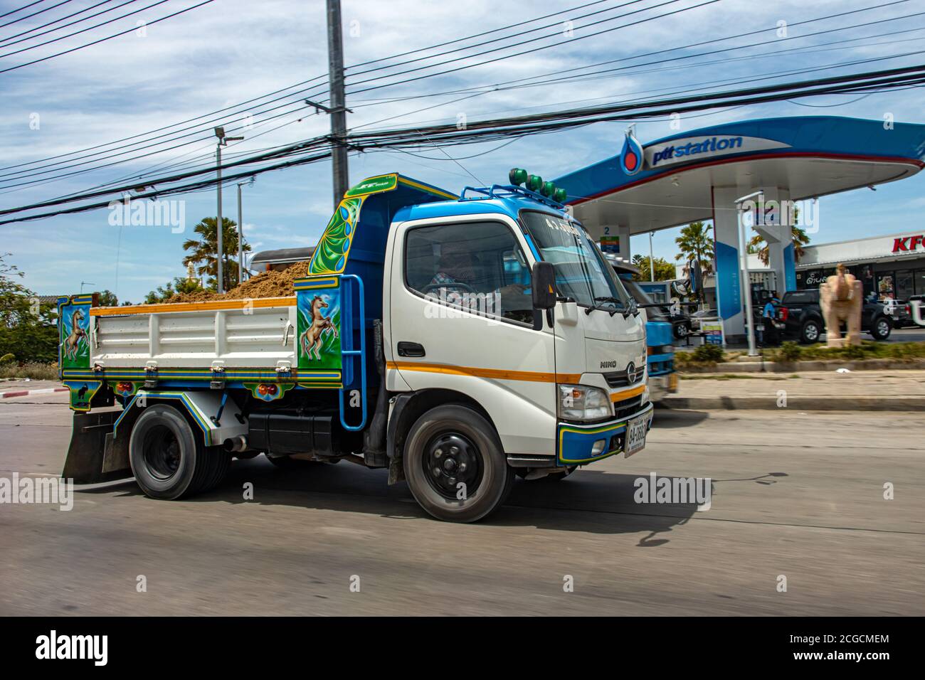 SAMUT PRAKAN, THAILAND, JUN 23 2020, A small lorry with load ride on a ...
