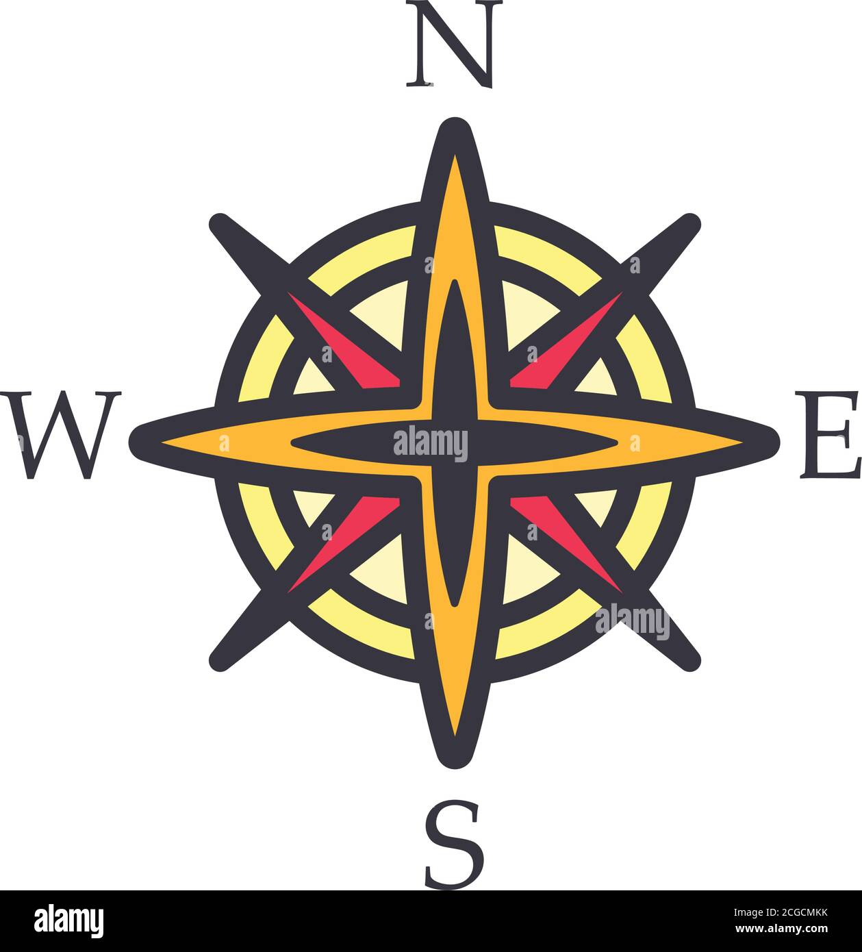 Compass line and fill style icon design, Tool navigation location north ...