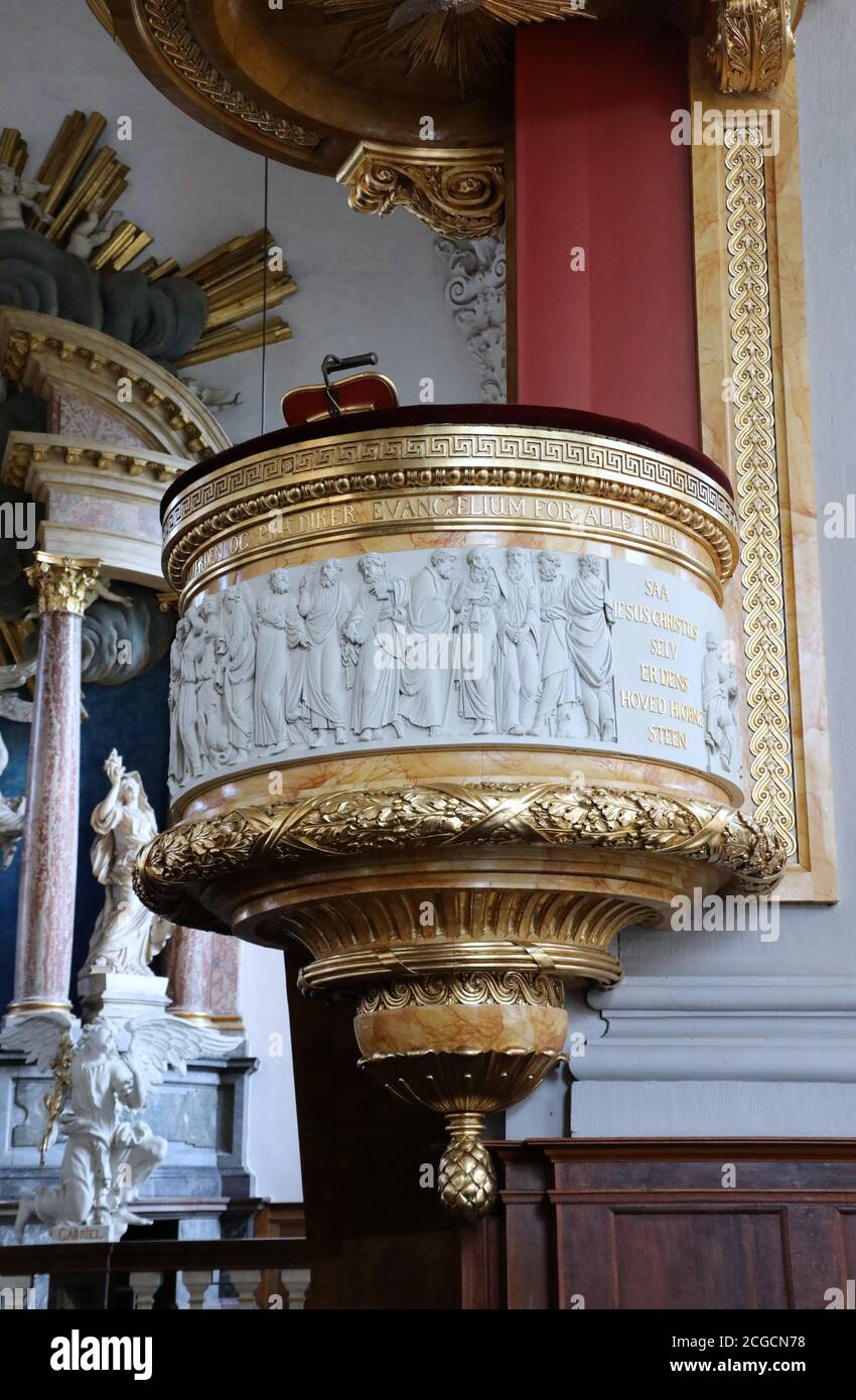 Pulpit in the baroque interior of the Church of Our Savior Stock Photo ...