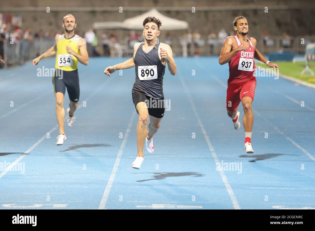ISTANBUL, TURKEY - SEPTEMBER 04, 2020: Athletes running 100 metres ...