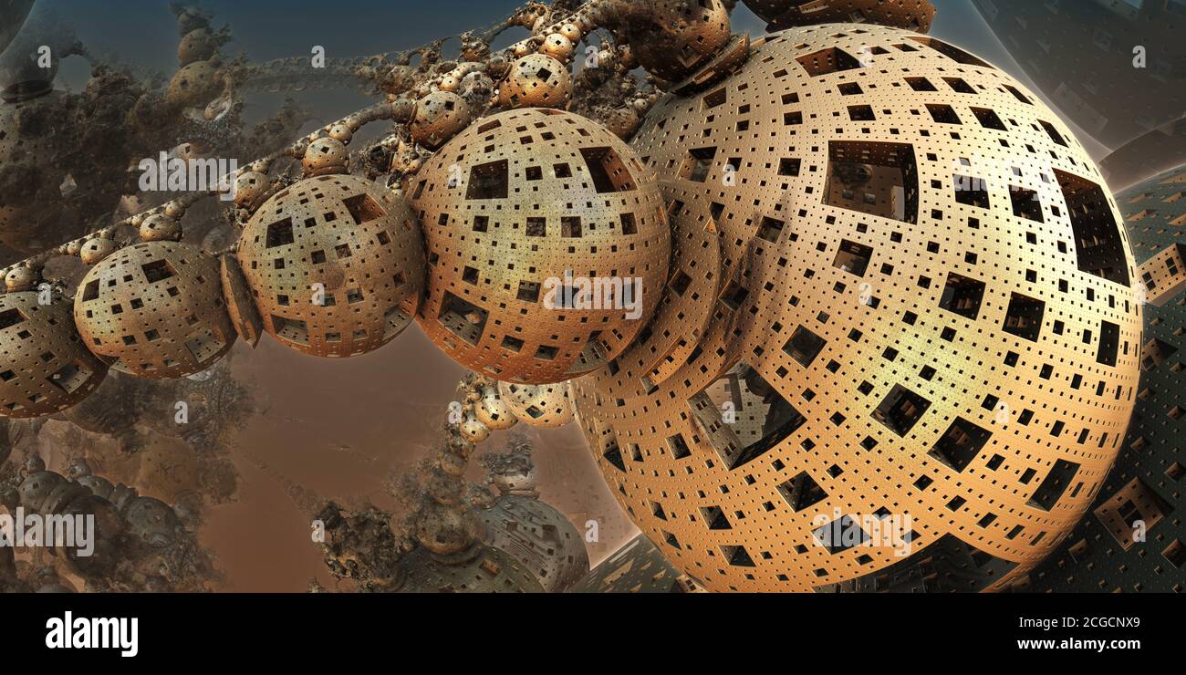 Abstract background, fantastic 3D gold structures, render illustration ...