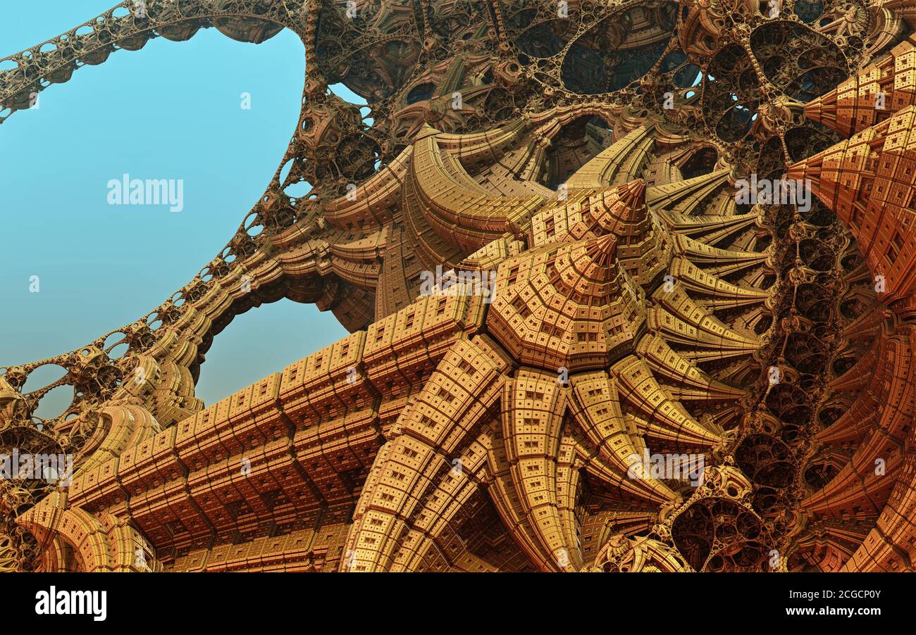 Abstract background, fantastic 3D gold structures, fictional background ...