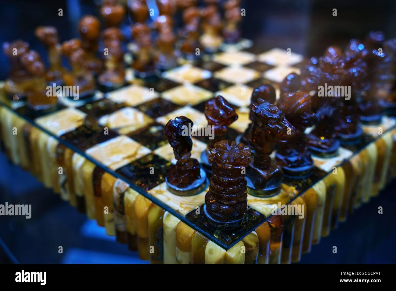 Gdansk, North Poland - August 13, 2020: Close up of a chess board game ...