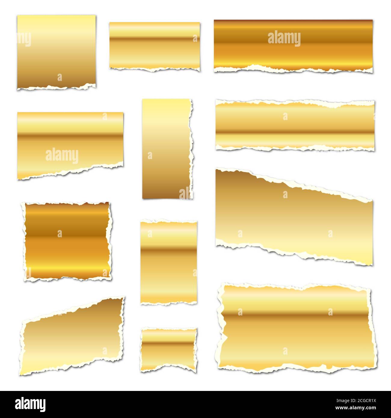 Gold torn paper. Torn paper scraps with shadows. Golden paper pieces ...