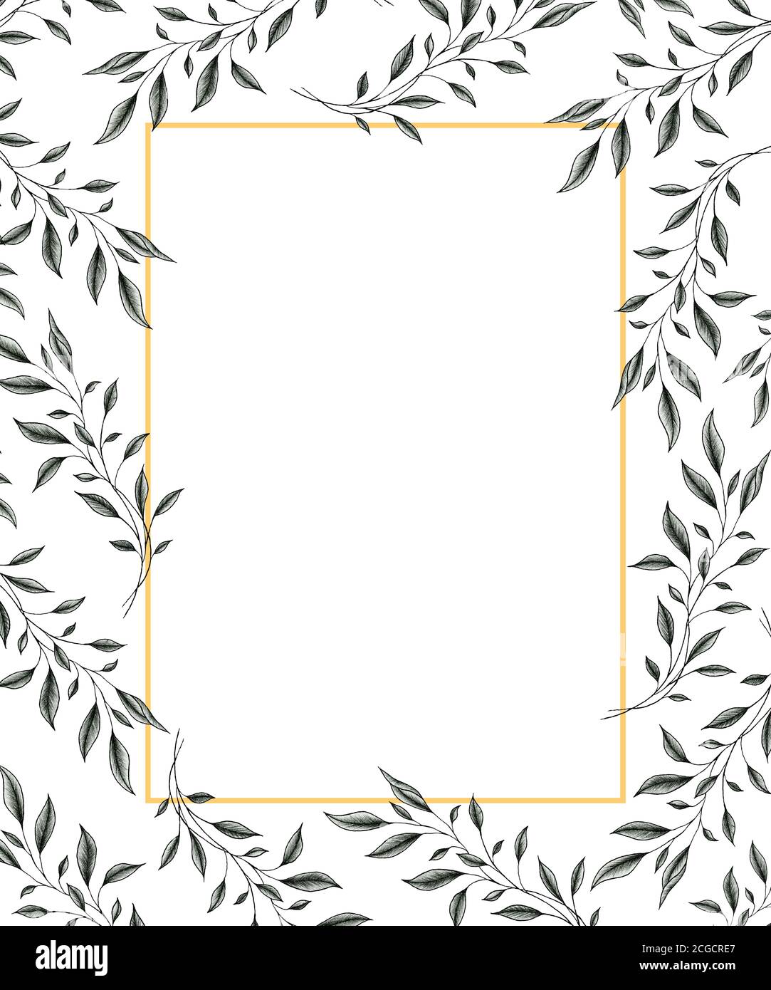 golden frame with vintage leaf drawing, ink hand drawn botanical frame ... golden frame with vintage leaf drawing, ink hand drawn botanical frame ...
