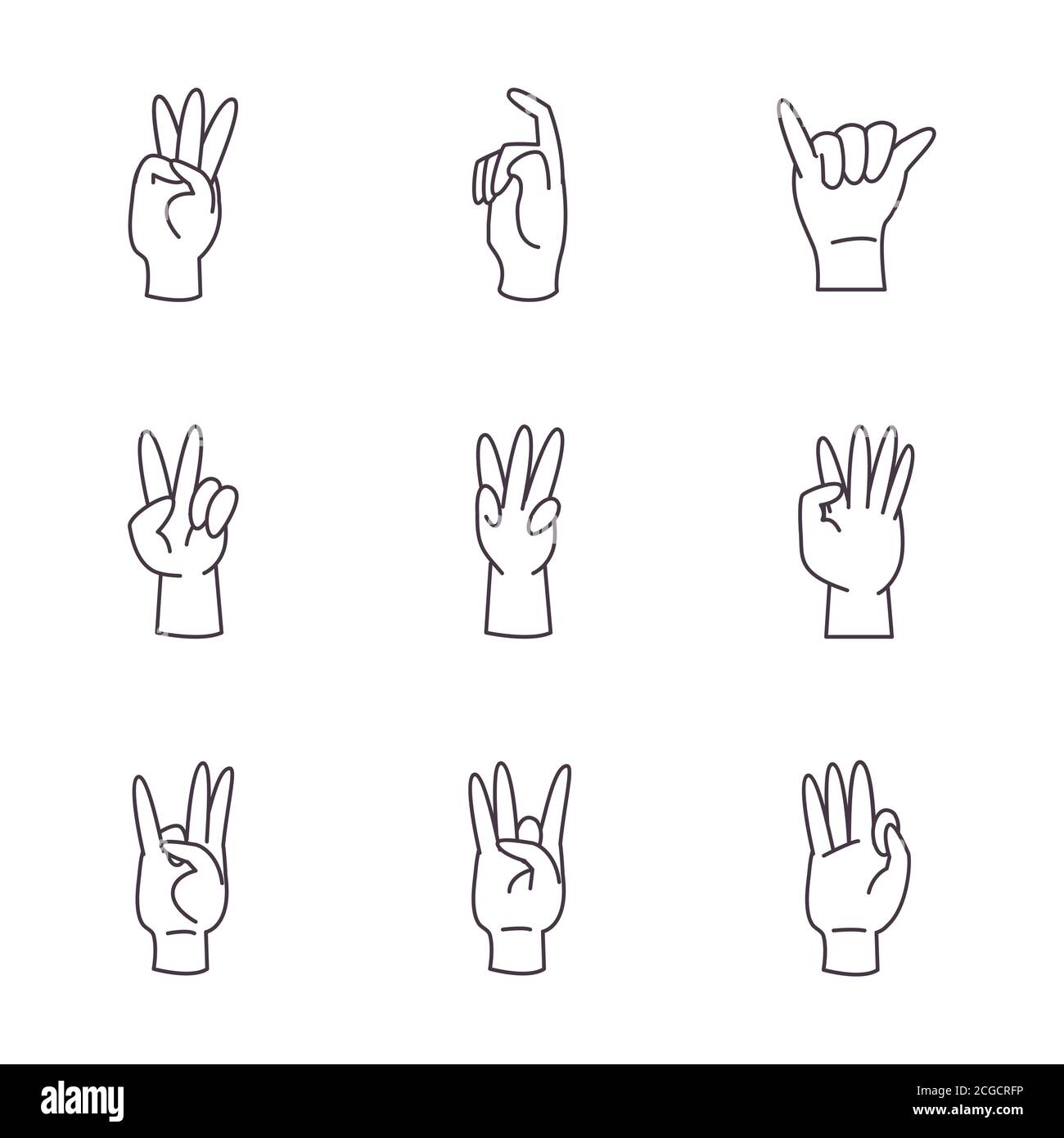 hand sign language alphabet line style icons collection design of ...