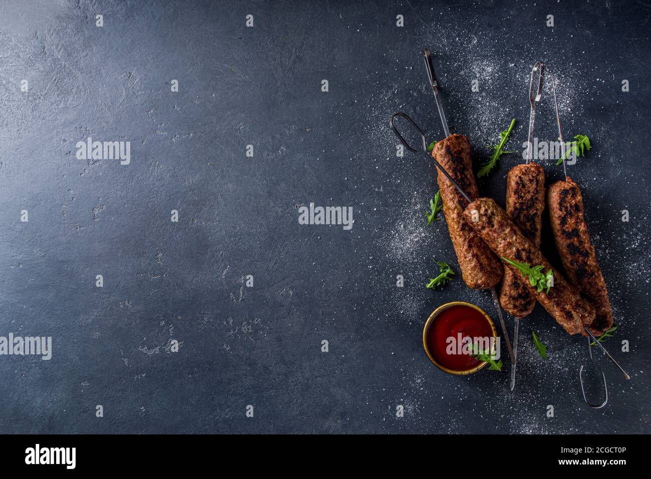 Shish kebab on skewers, from minced beef meat. Lula kebab, traditional ...