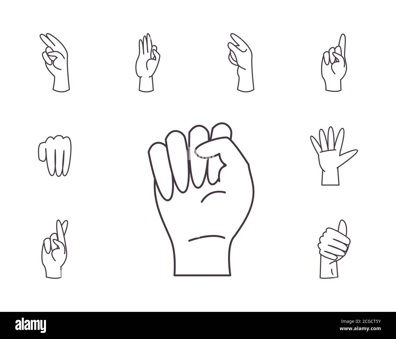 Hand Sign Language Alphabet Line Style Set Icons Design Of People Help