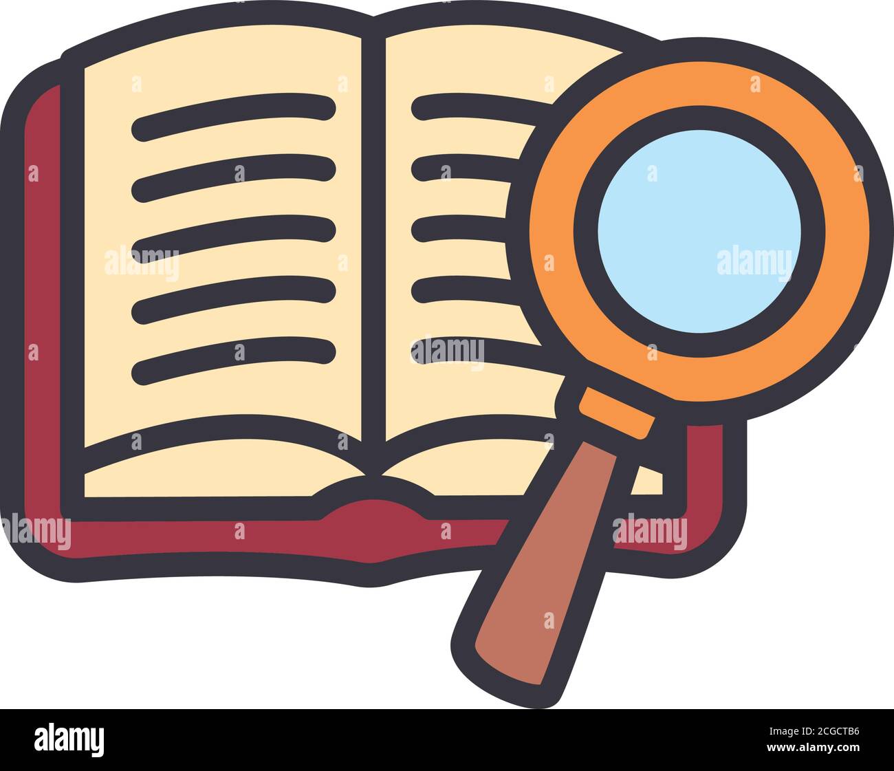 open book and lupe line and fill style icon design, Education ...