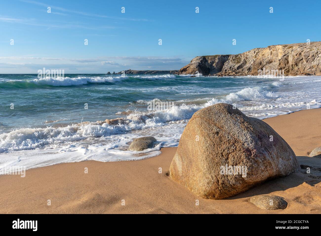 French landscape - Bretagne. A beautiful beach with wild cliffs in the ...