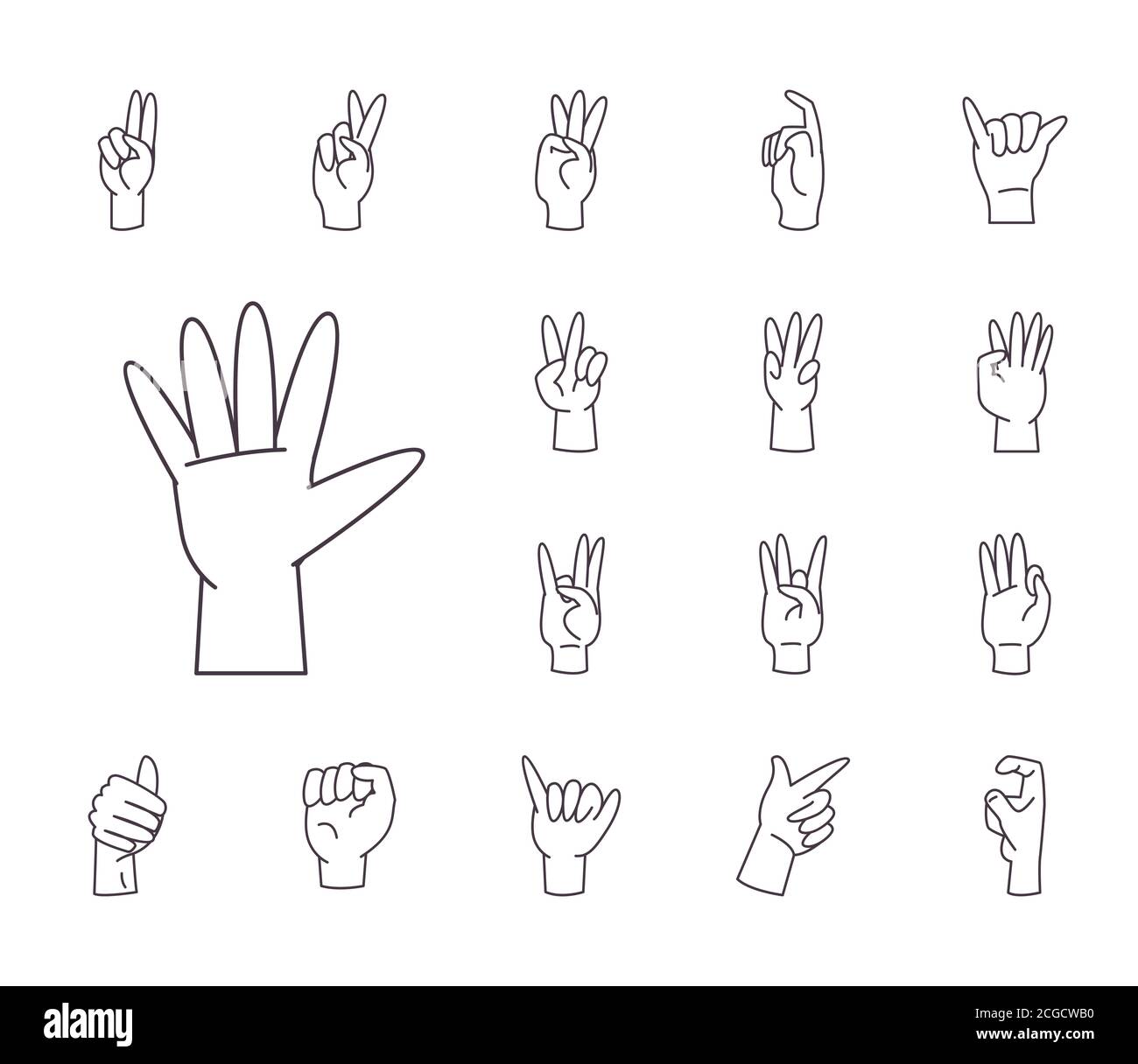 hand sign language alphabet line style collection of icons design of ...