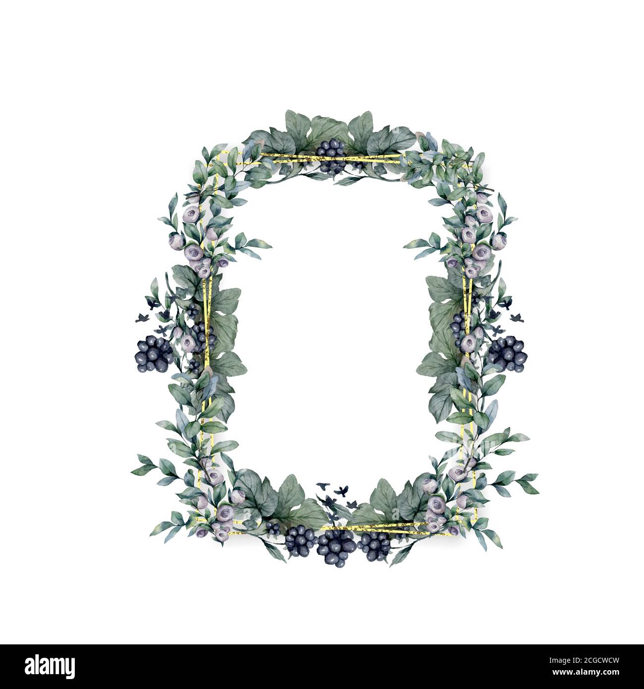 Floral greenery card design: branch green leaves square frame. Wedding ...